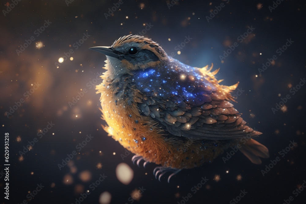 bird floating in starry outer space, Generative AI Stock Illustration ...