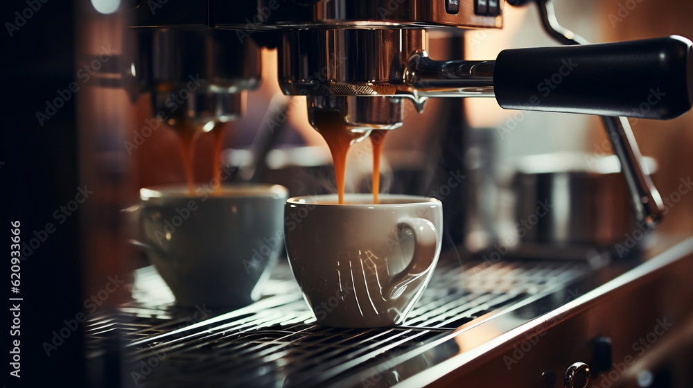 Barista using coffee machine to Steaming milk froth for preparing ...