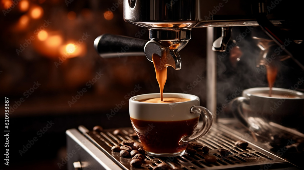 Barista using coffee machine to Steaming milk froth for preparing ...