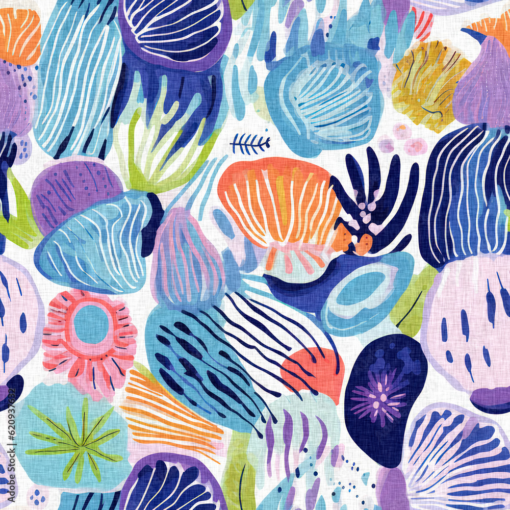 Seamless trendy underwater shell clam repeat background. Tropical ...