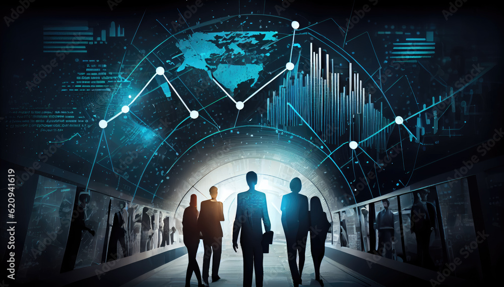 Business growth chart. Economic global map of the world. Generative AI ...