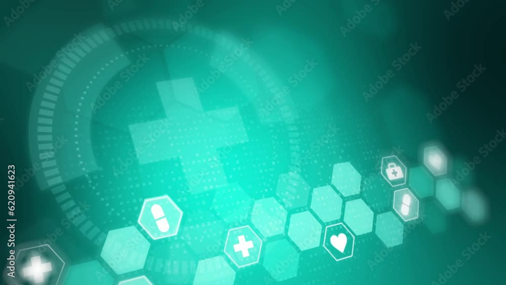 Loop medical turquoise background and healthcare technology with flat ...