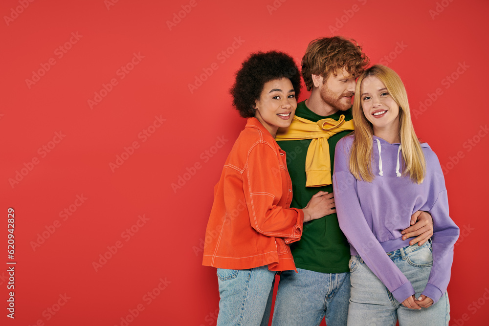 polyamorous relationship concept, polygamy lovers, young man and ...