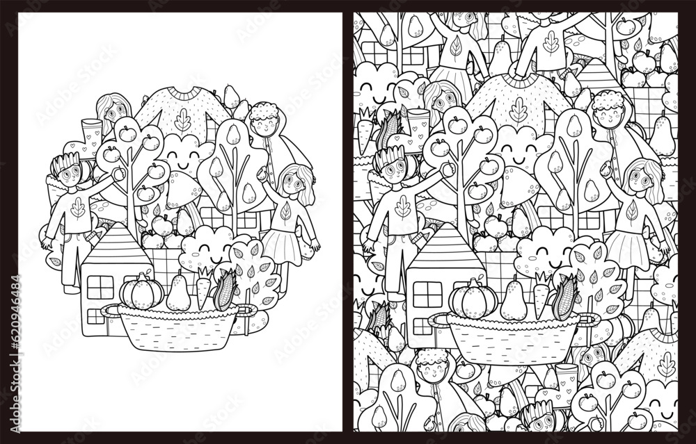 Doodle autumn clothes coloring pages set in US Letter format. Fall ...