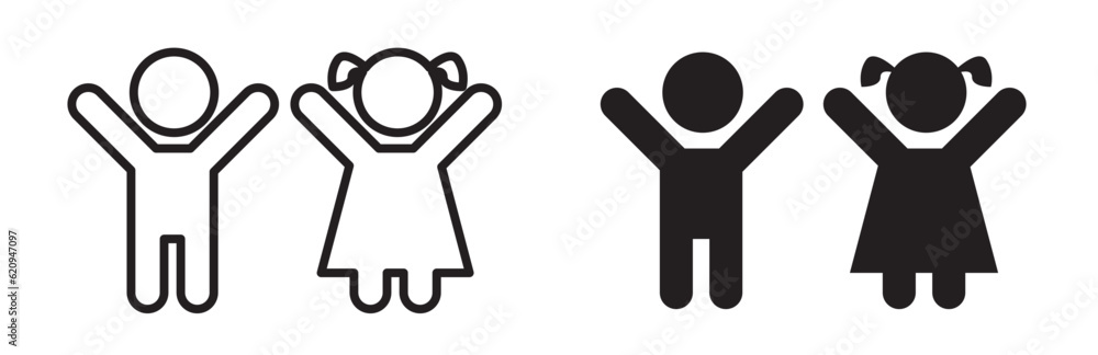 Vecteur Stock Child icon set. Boy and girl kids vector pictogram. Happy ...