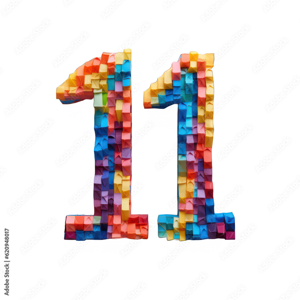 number 11 made from bright craft art tape on isolated background ...
