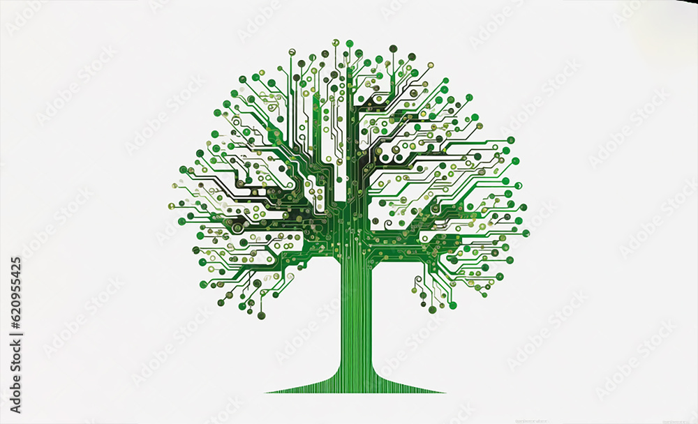 Concept circuit board tree. Futuristic background with tech tree. PCB ...