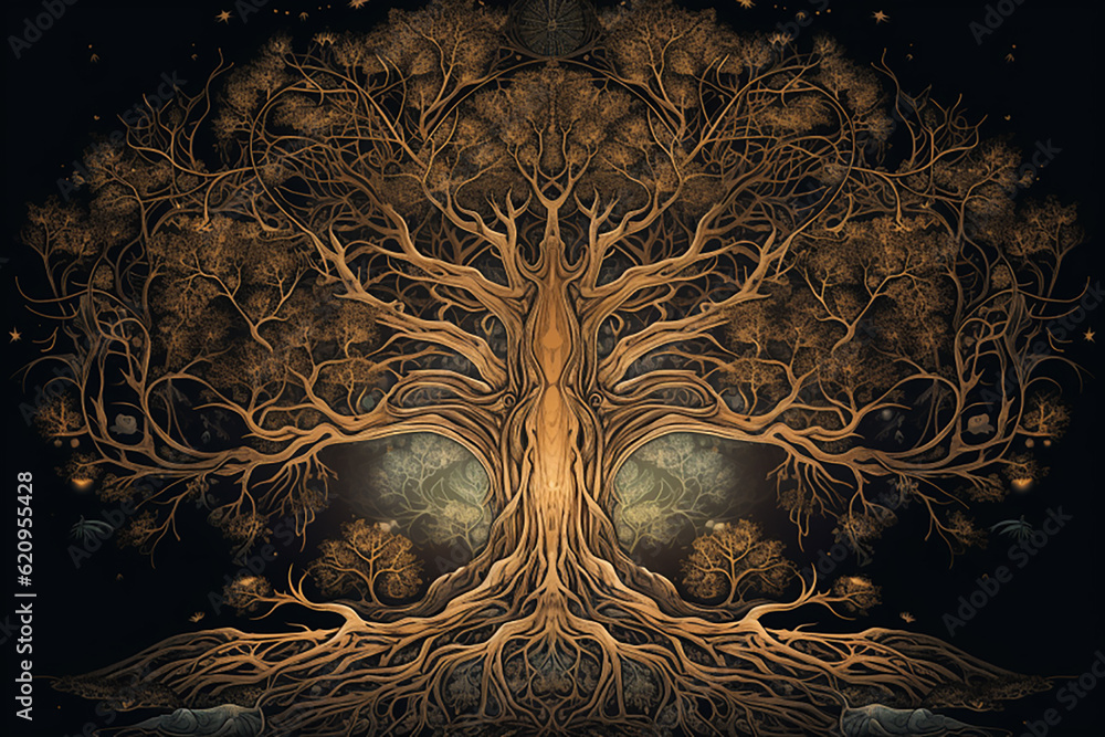 circular tree roots logo in 3d style. ancient tree illustrations ...