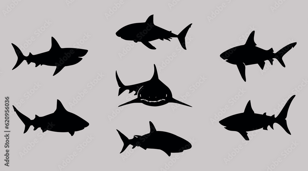 black shark icons on a gray background Stock Vector | Adobe Stock