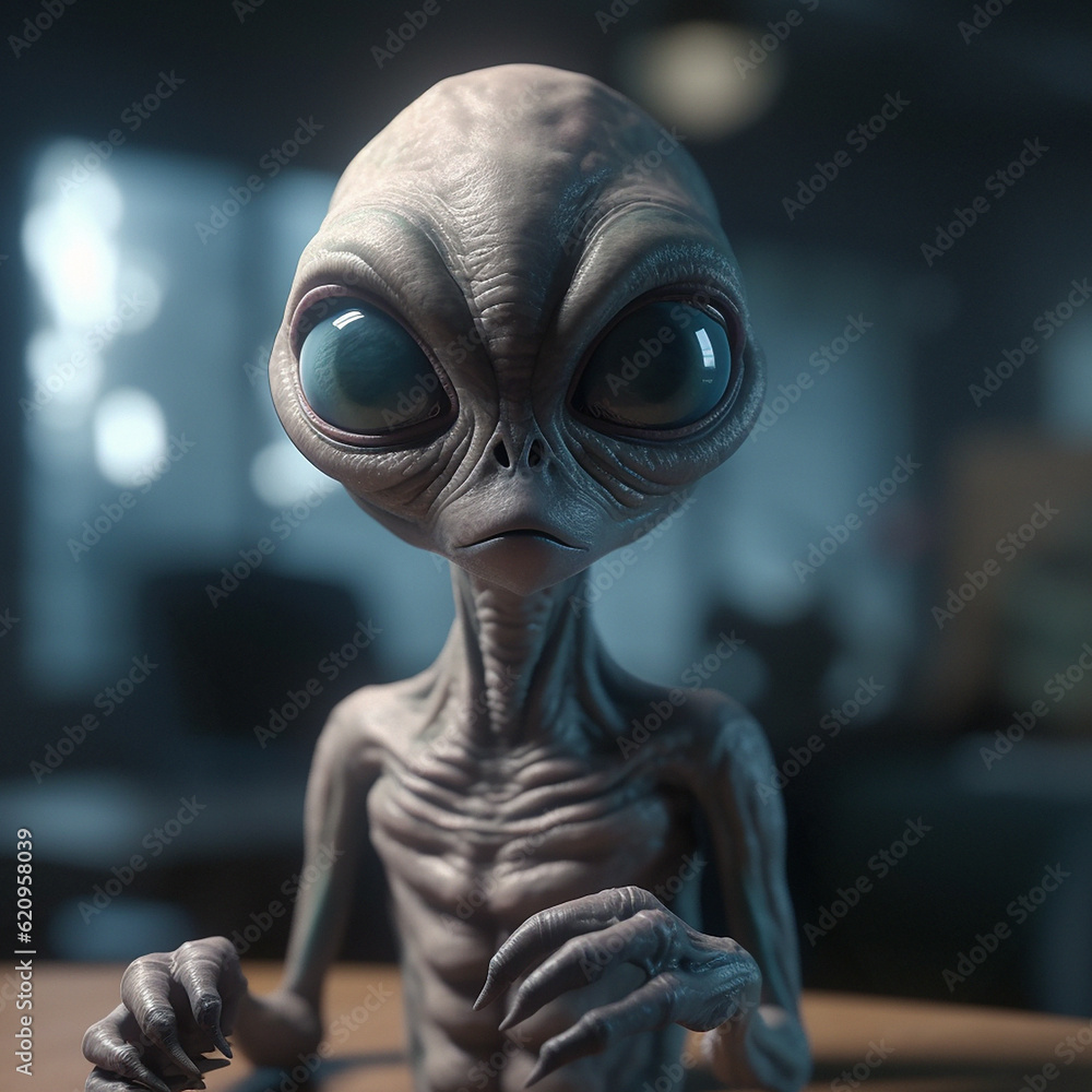 Alien attack or abduction or in a UFO space ship, visitor or scary ...