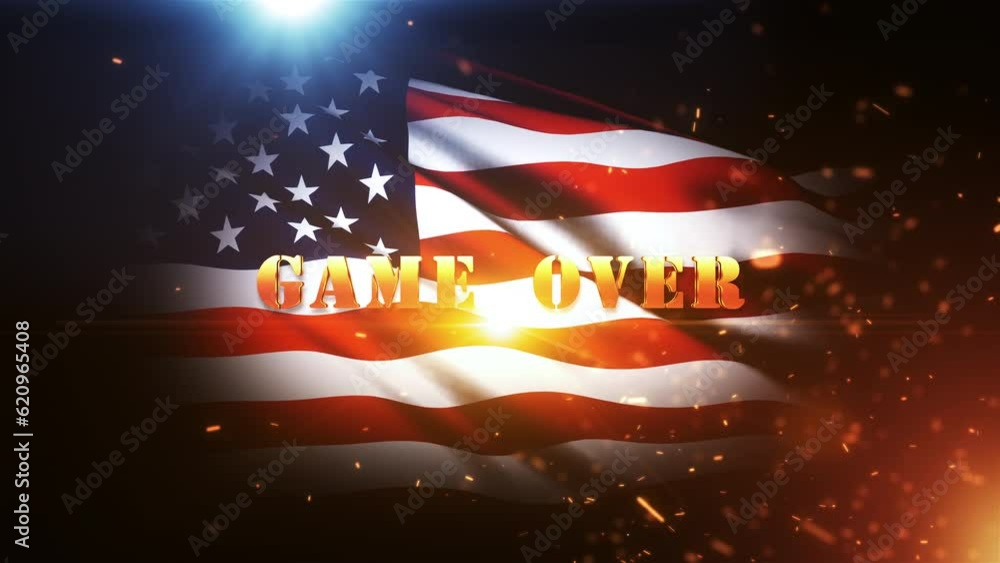 Game Over gold text motion with fire burst and golden particles ...
