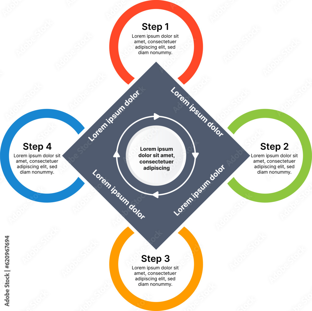 Box and circle infographic with step process used for presentation ...