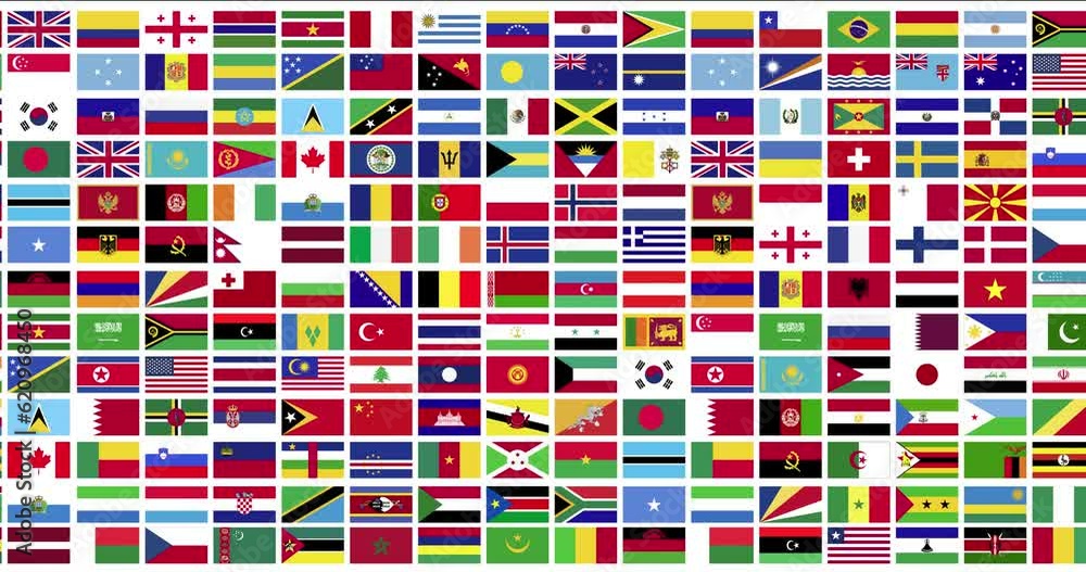 flags of countries in the world move horizontally. 4k 60FPS Stock Video ...