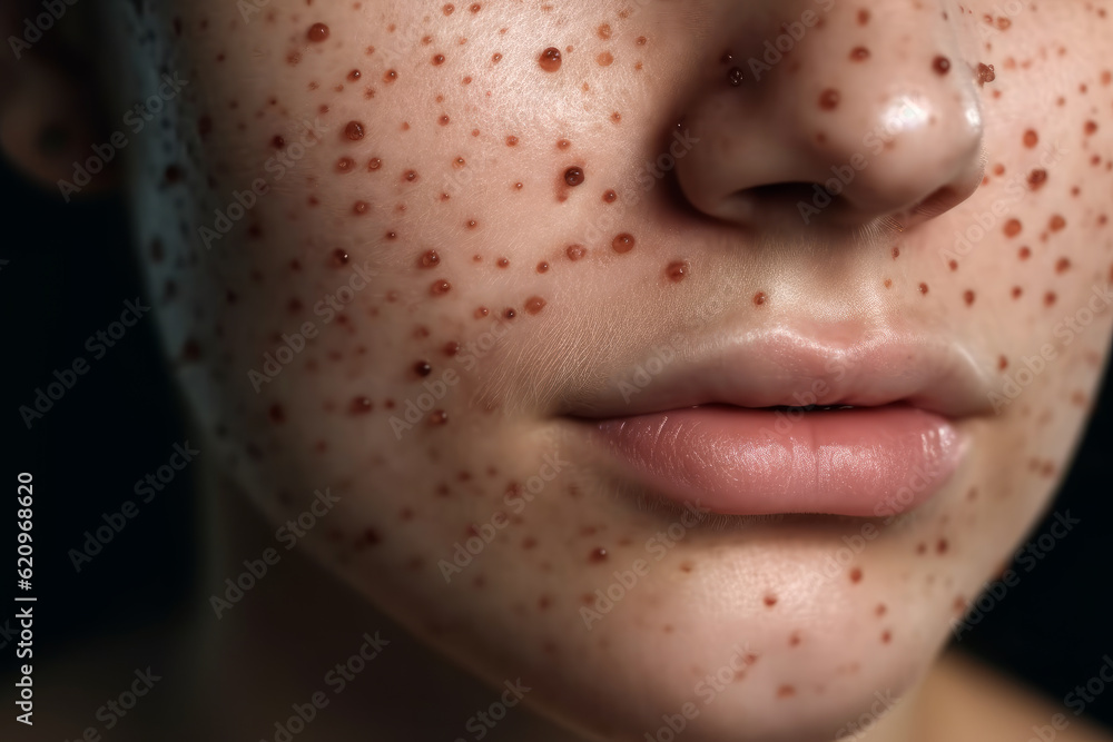 Infectious or viral skin disease, red pimples, blisters, rash and ...