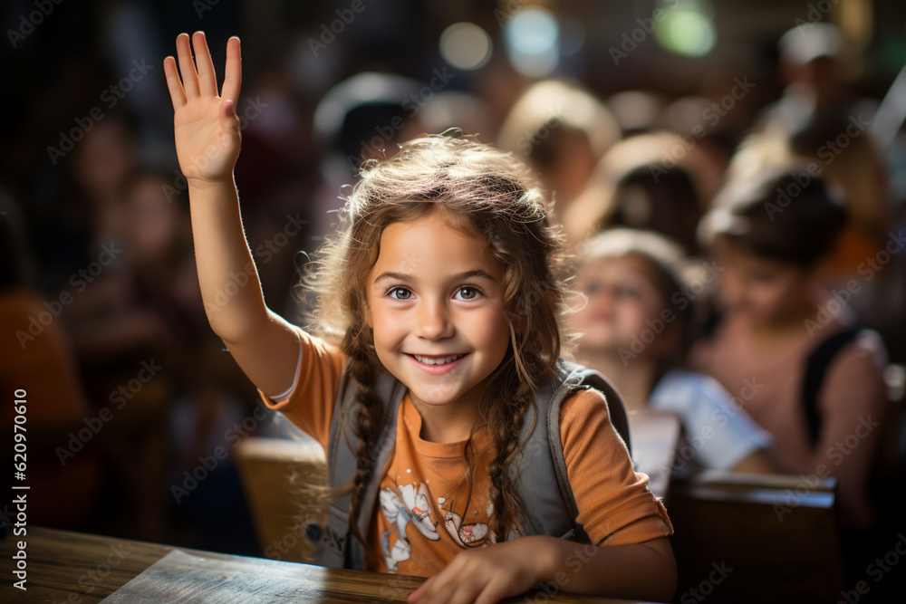Students raising their hands in a classroom, School, Back to School ...