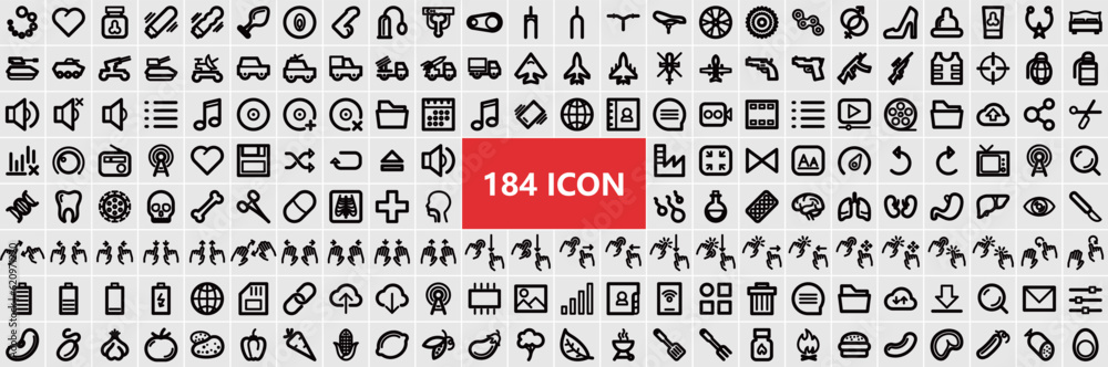 184 commonly used icons, including gestures, health care, science, food ...