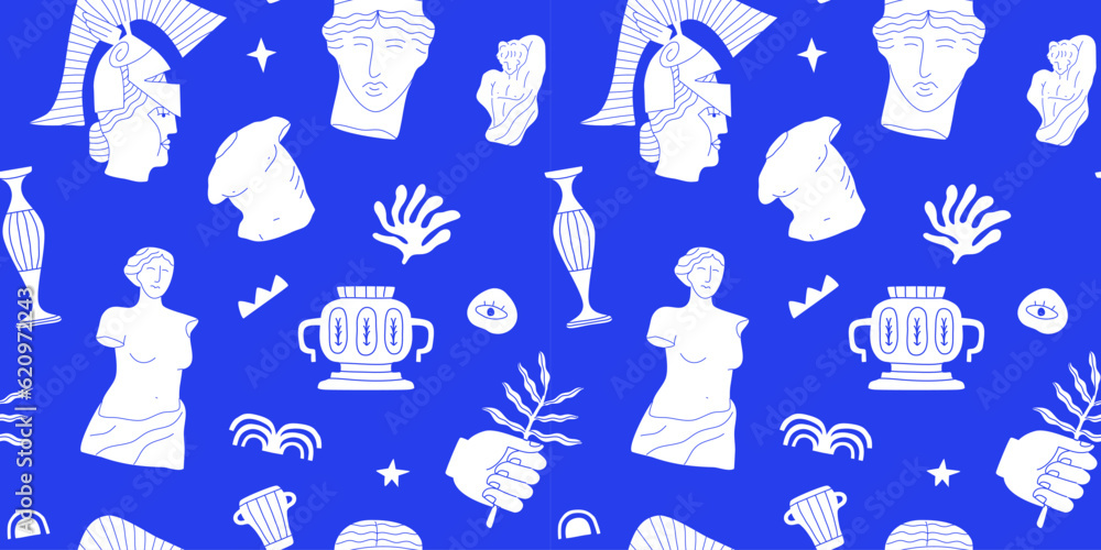 Ancient greek statue and classic vintage monument seamless pattern ...
