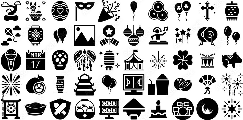 Big Set Of Festival Icons Pack Hand-Drawn Isolated Drawing Pictograms ...