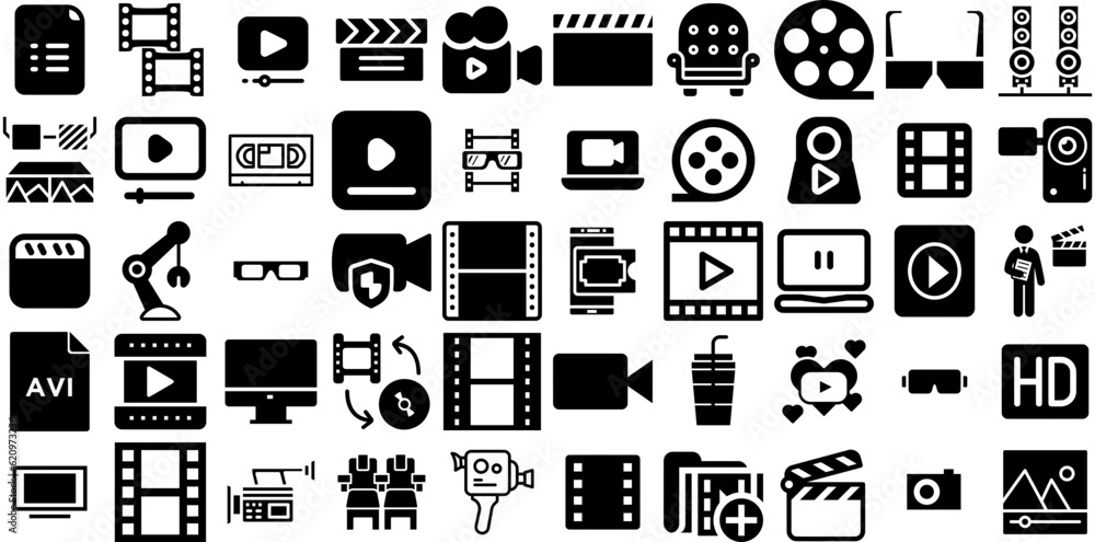 Massive Collection Of Film Icons Collection Linear Drawing Symbol ...