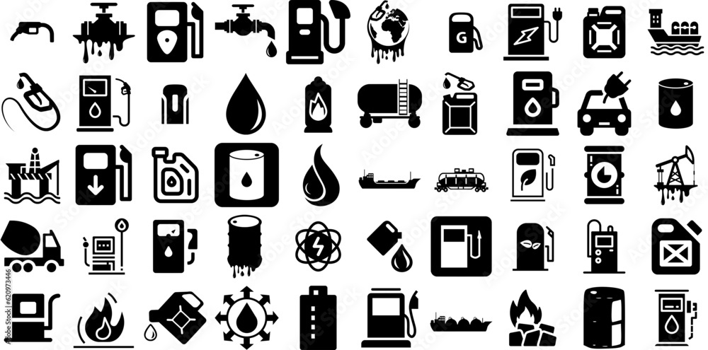 Huge Set Of Fuel Icons Collection Hand-Drawn Isolated Infographic ...