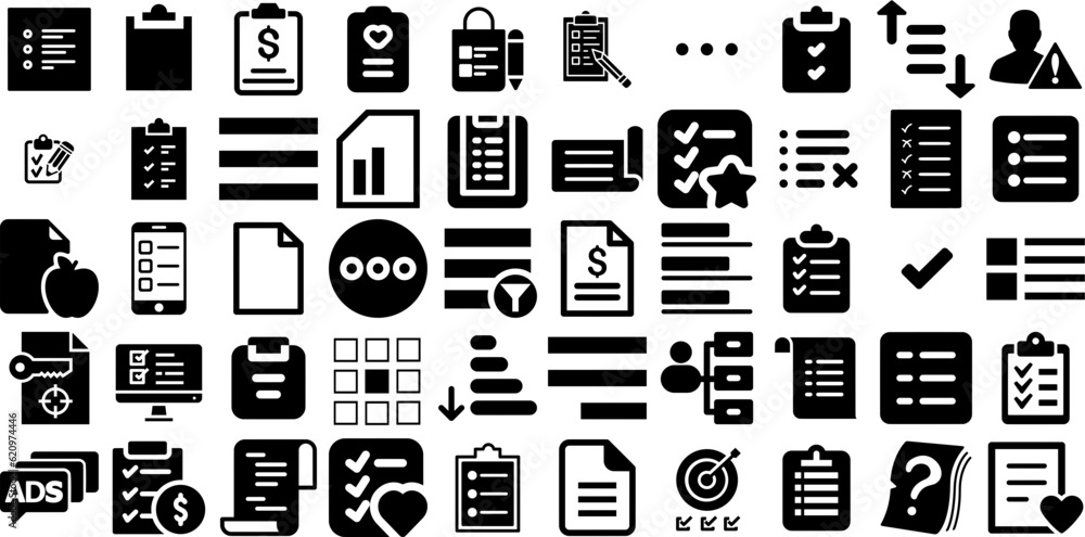 Huge Collection Of List Icons Bundle Hand-Drawn Solid Vector Symbols ...