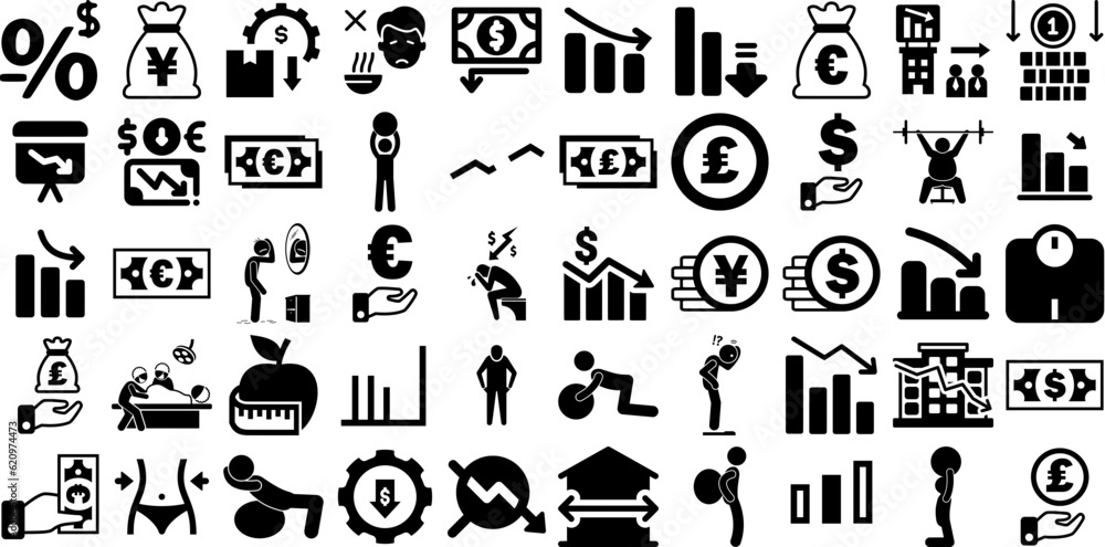 Big Collection Of Loss Icons Set Hand-Drawn Isolated Drawing Symbols ...