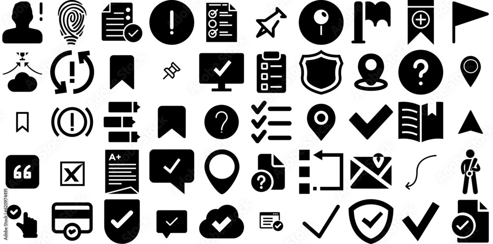 Big Collection Of Mark Icons Set Hand-Drawn Solid Cartoon Pictogram ...