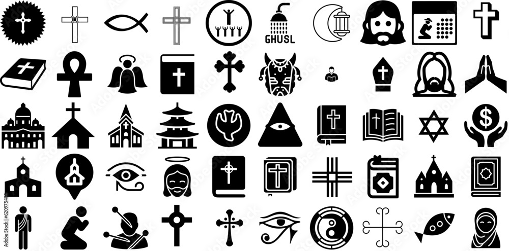 Vetor de Big Set Of Religion Icons Set Hand-Drawn Isolated Design Clip ...