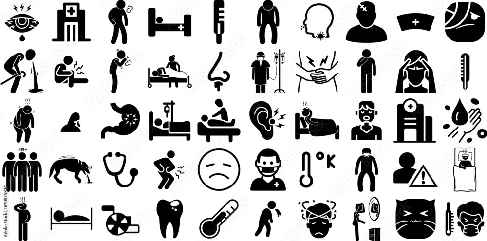 Vetor de Massive Collection Of Sick Icons Pack Linear Simple Silhouette ...