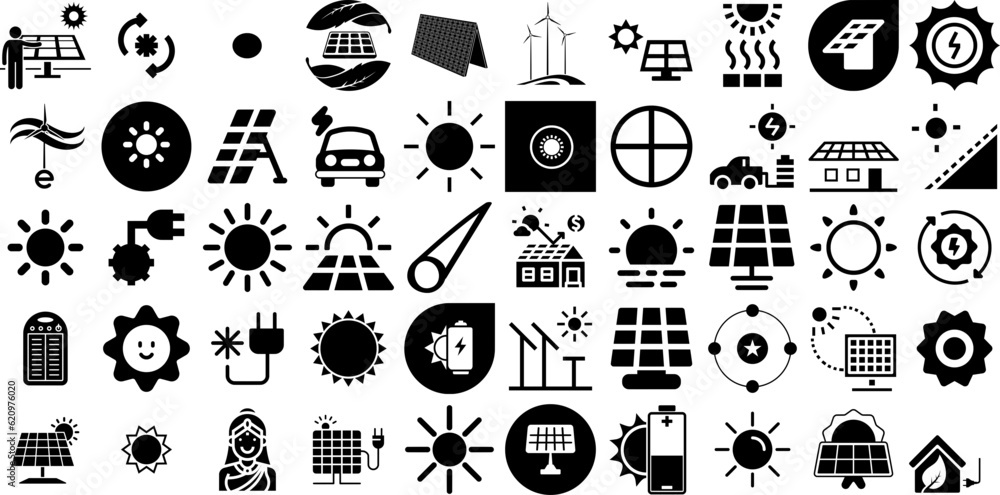 Huge Collection Of Solar Icons Set Isolated Vector Symbols Symbol, Roof ...