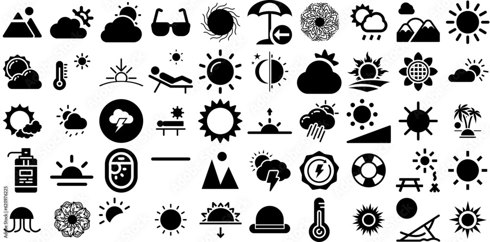 Big Collection Of Sun Icons Bundle Isolated Design Symbol Set, Mark ...