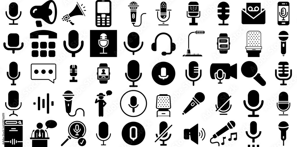 Huge Set Of Voice Icons Collection Hand-Drawn Linear Drawing Elements ...