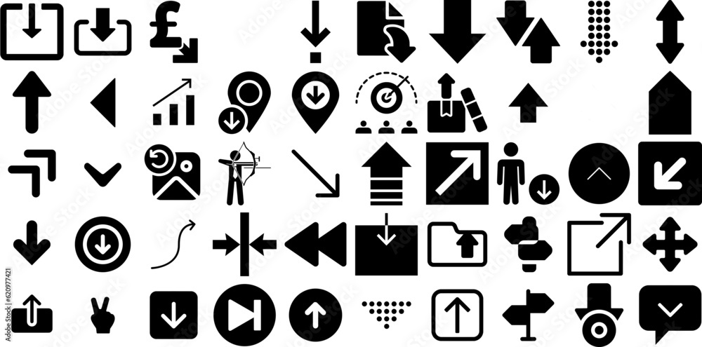 Huge Set Of Arrow Icons Set Black Drawing Silhouettes Exit, Skip ...