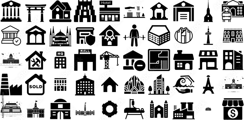 Massive Set Of Building Icons Pack Hand-Drawn Isolated Drawing Web Icon ...