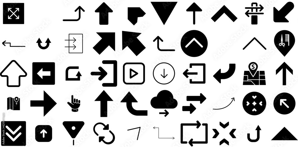Massive Collection Of Direction Icons Collection Hand-Drawn Solid ...