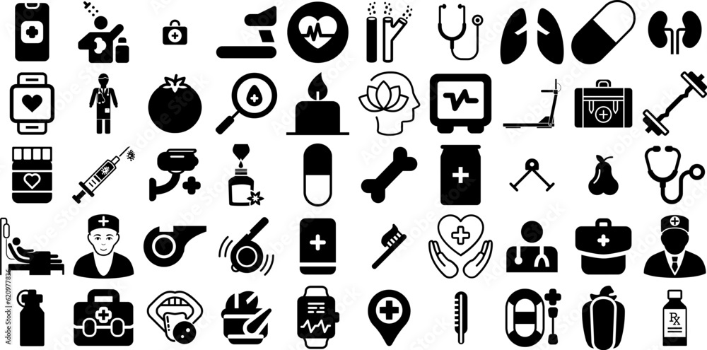 Big Collection Of Health Icons Collection Hand-Drawn Isolated Concept ...