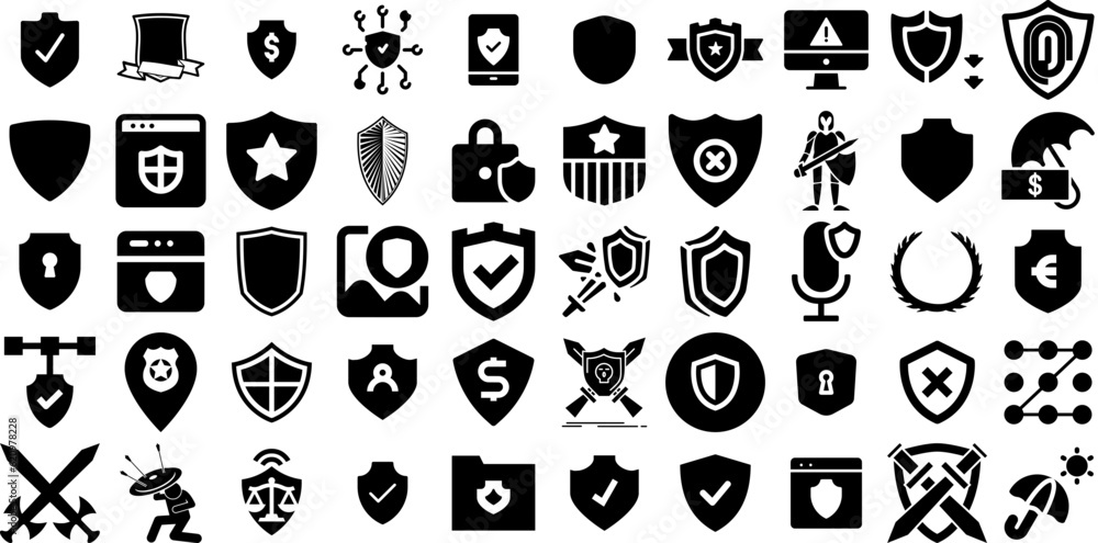 Huge Collection Of Shield Icons Pack Flat Concept Signs Mark, Icon ...