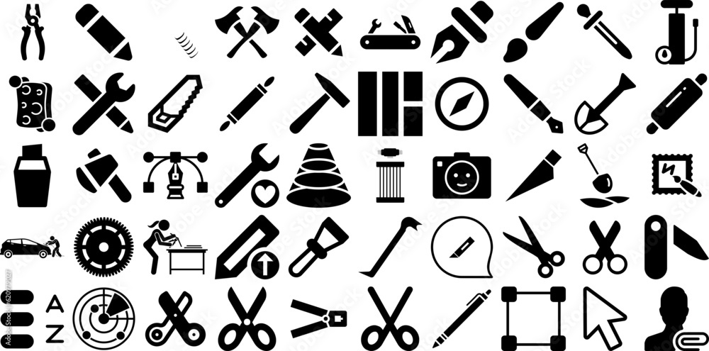 Vetor de Huge Collection Of Tool Icons Bundle Hand-Drawn Solid Concept ...