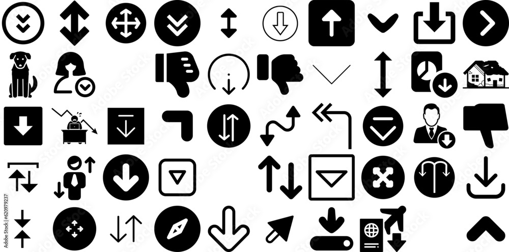 Big Set Of Down Icons Bundle Black Infographic Symbols Go, Symbol, Icon ...