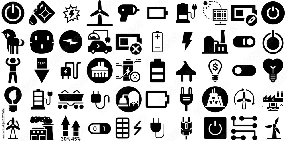 Big Set Of Power Icons Pack Hand-Drawn Black Drawing Silhouette Set ...