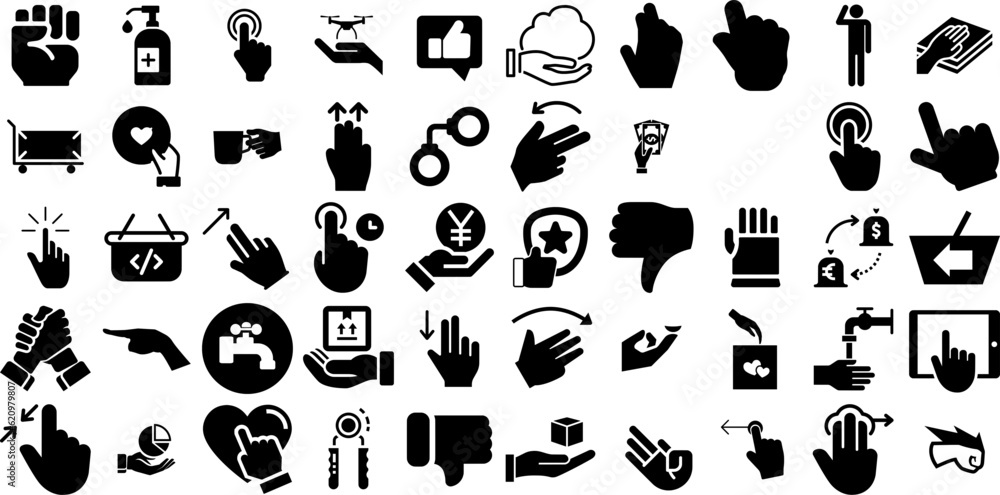 Mega Collection Of Hand Icons Collection Hand-Drawn Isolated Cartoon ...