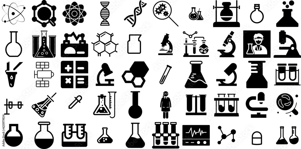 Mega Set Of Laboratory Icons Bundle Flat Vector Signs Sample, Symbol ...