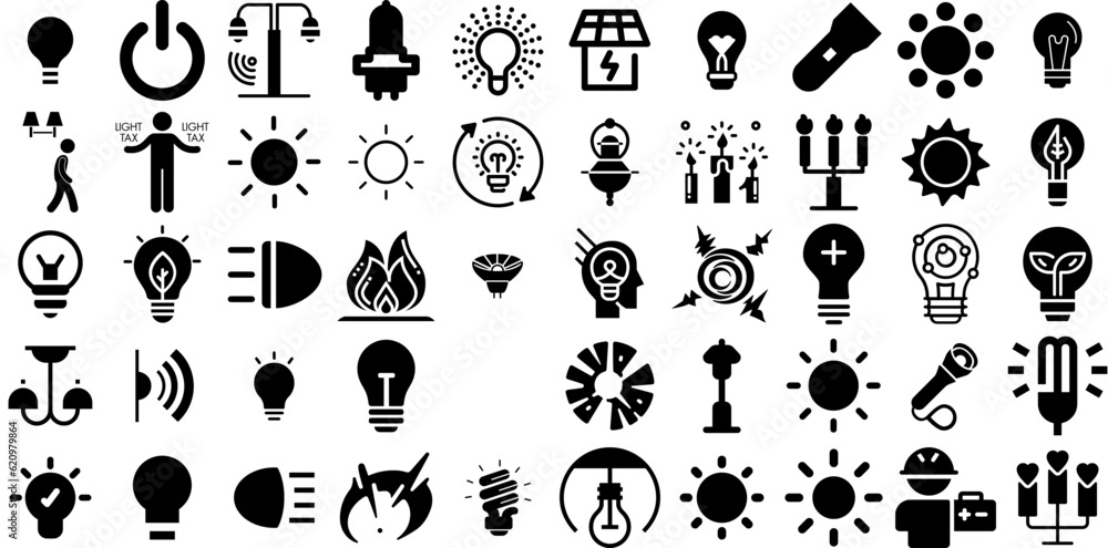 Massive Collection Of Light Icons Pack Isolated Infographic Glyphs ...