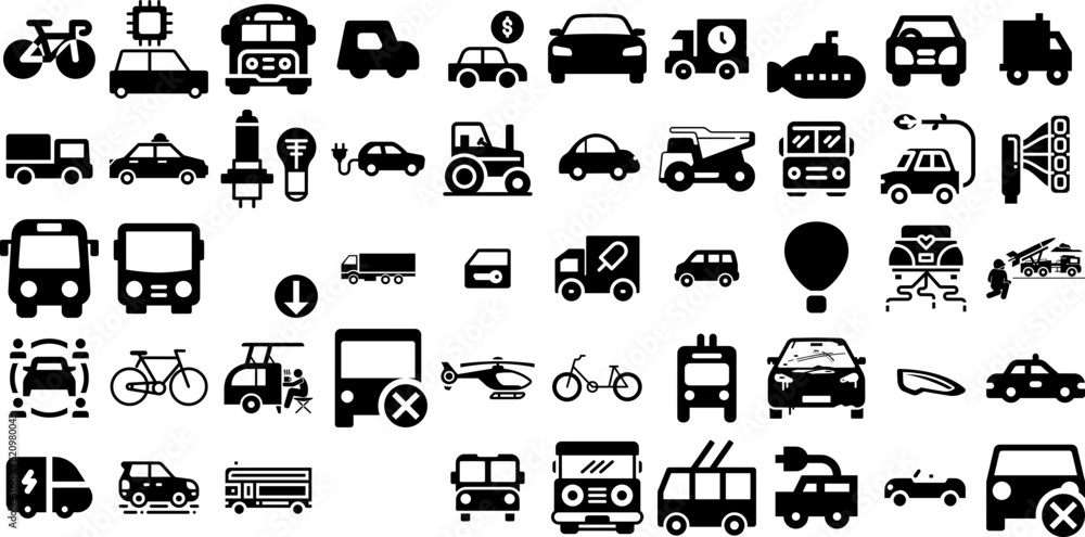 Mega Collection Of Vehicle Icons Set Hand-Drawn Black Infographic Signs ...