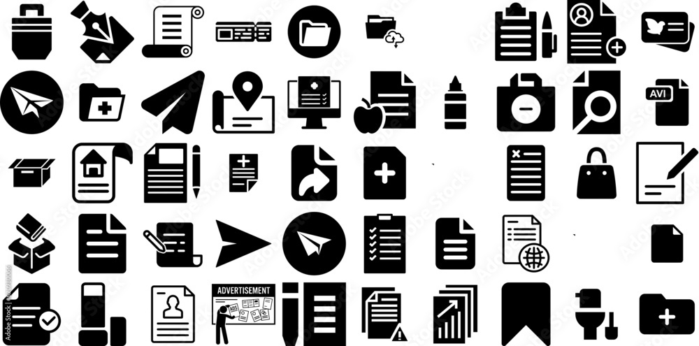 Massive Collection Of Paper Icons Pack Black Vector Clip Art Set ...