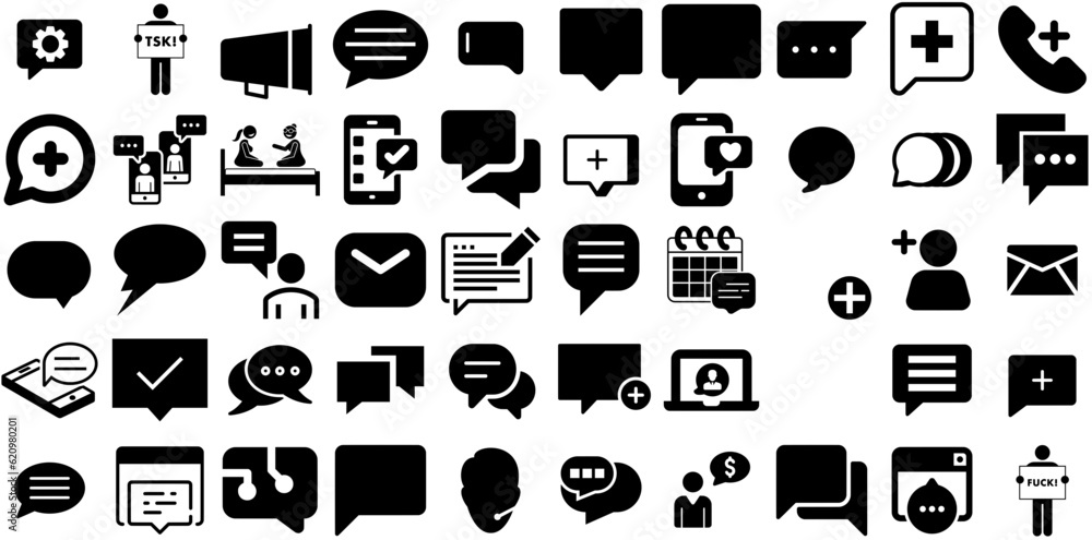 Big Collection Of Chat Icons Collection Hand-Drawn Black Infographic ...