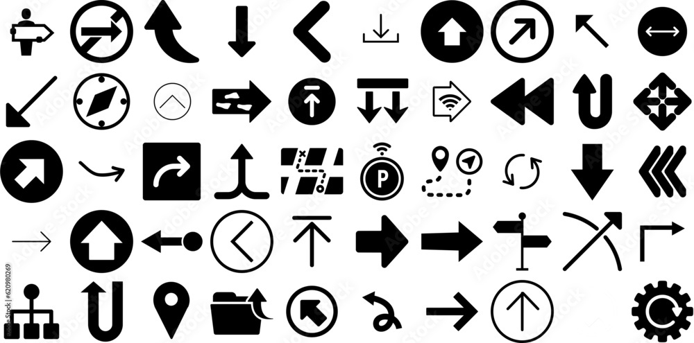 Big Set Of Direction Icons Set Black Modern Signs Symbol, Renewal, Icon ...
