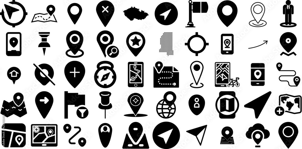 Massive Set Of Location Icons Collection Black Vector Symbols Navigator ...