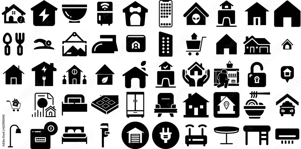 Big Set Of Home Icons Pack Hand-Drawn Linear Modern Elements Sensor ...