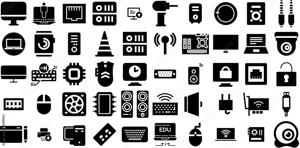 Big Collection Of Hardware Icons Collection Isolated Vector Pictogram ...